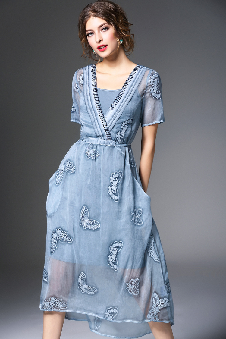 Brand Fashion Women Spring Summer Embroidery Runway Midi Dress-yr1807 ...